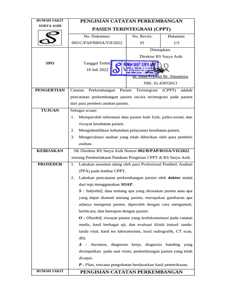 2.2 Spo Pengisian CPPT Rssa | PDF