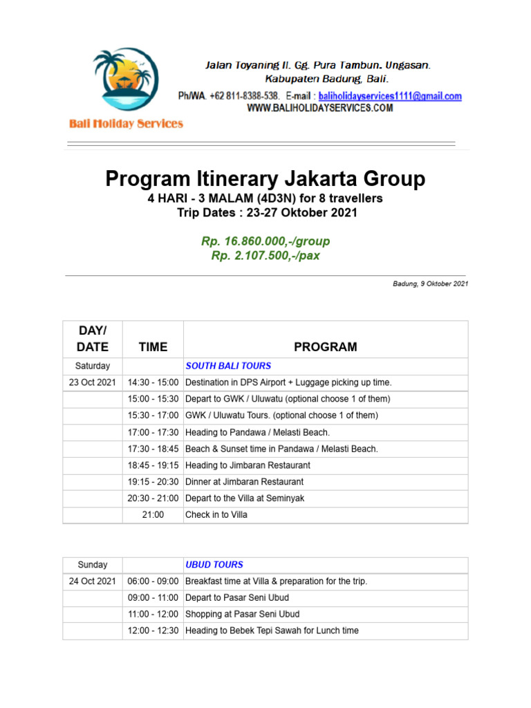 Final Itinerary Program 8 People Tours | PDF