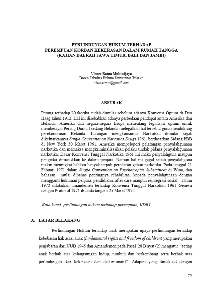 Perlindungan Hukum Terhadap Perempuan Korban Kekerasan Dalam Rumah Tangga (Kajian Daerah Jawa ...