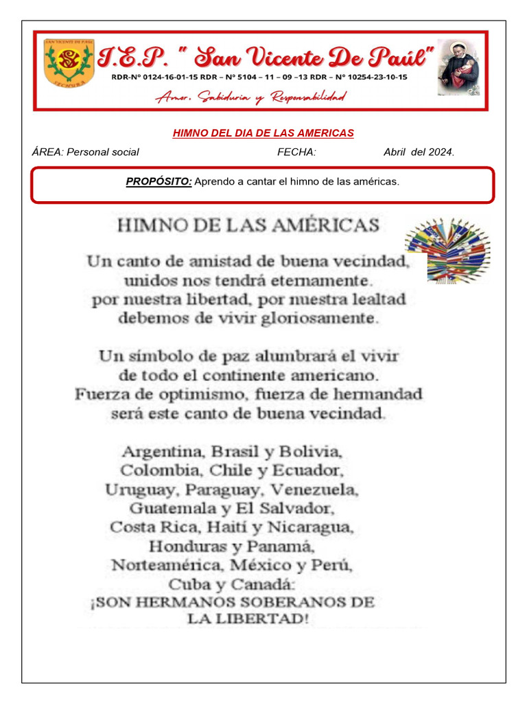 Himno de Las Americas | PDF
