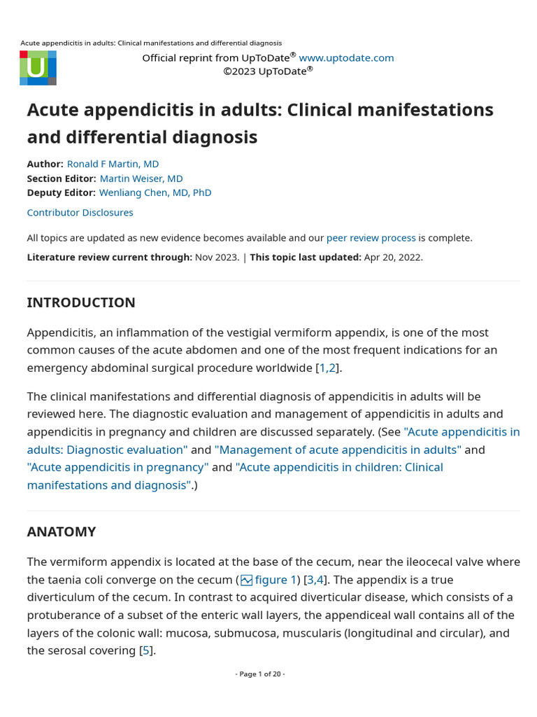 Acute Appendicitis in Adults Clinical Manifestations and Differential ...