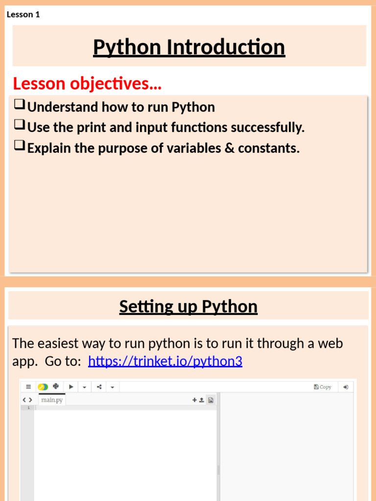 ? Python Programming 1 - Python Intro - Print and Input | PDF