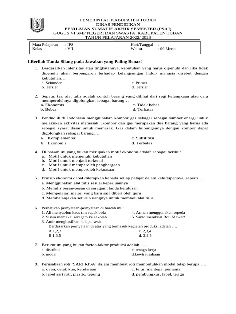 Naskah Soal Psat Vii Ips 2023 | PDF