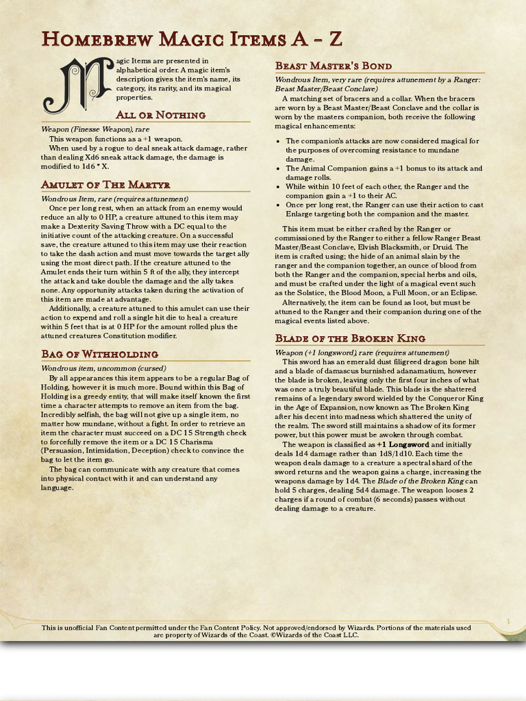 Homebrew Items - GM Binder | PDF
