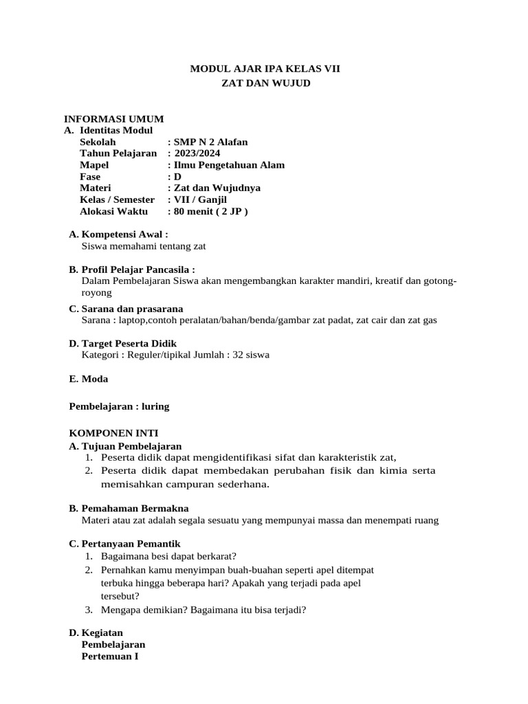 RPP Ipa Wujud Zat | PDF