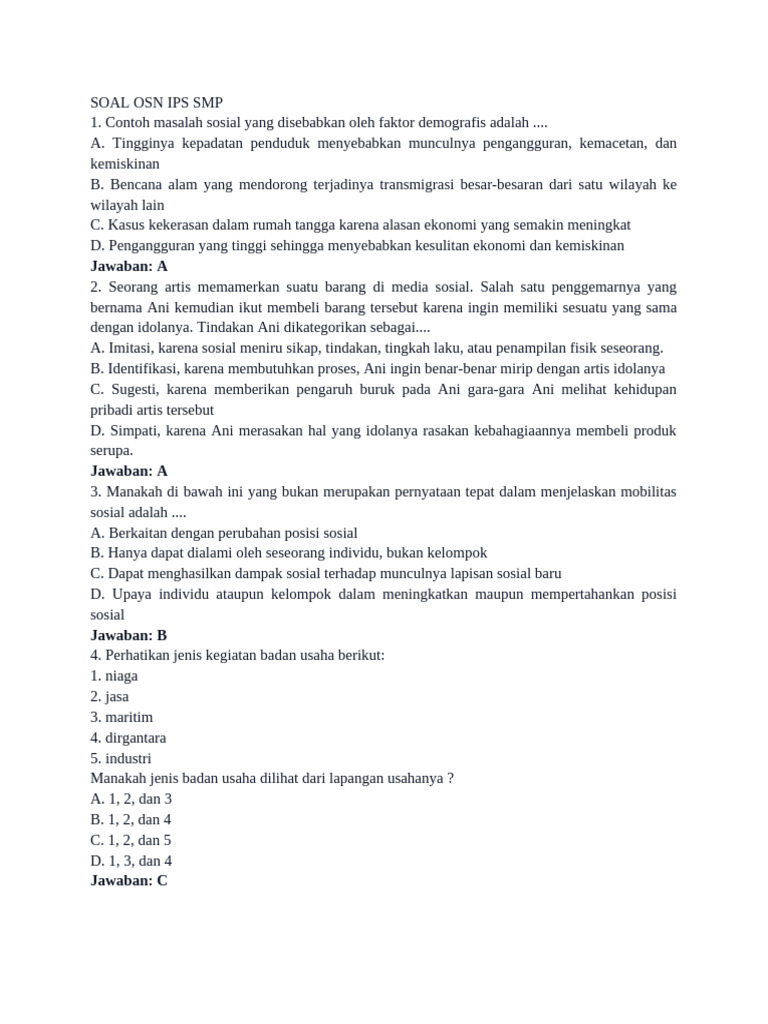 Soal Osn Ips SMP | PDF