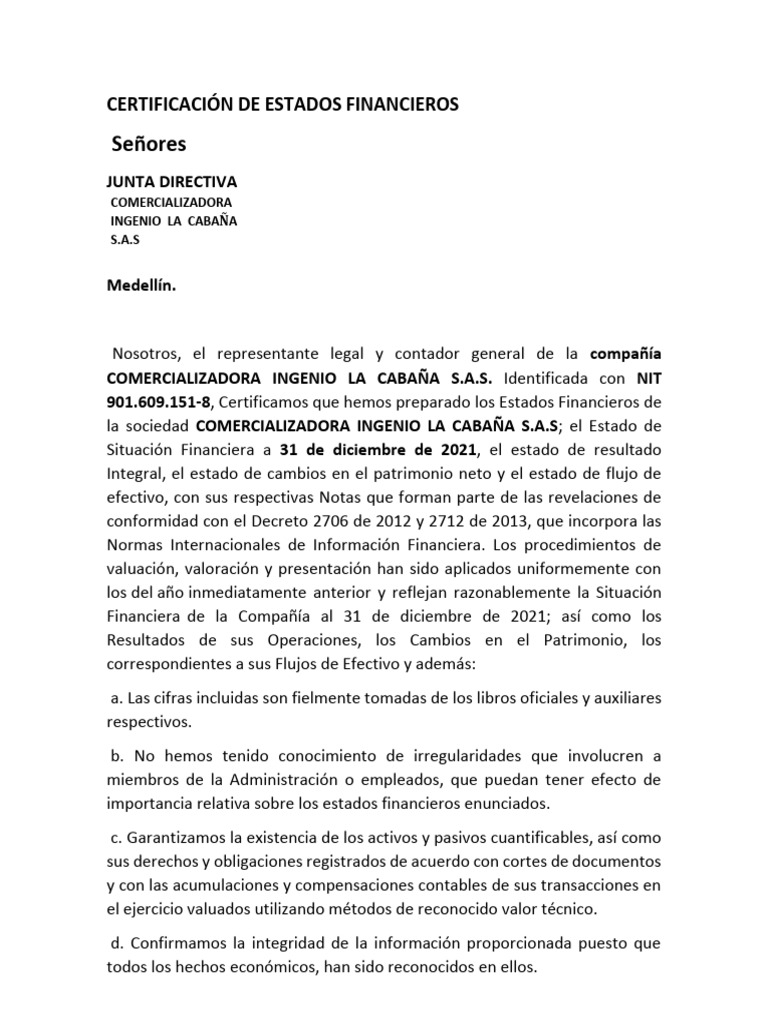 EEFF 2021 Comerc Cabaña | PDF | Auditoría | Finanzas y dinero