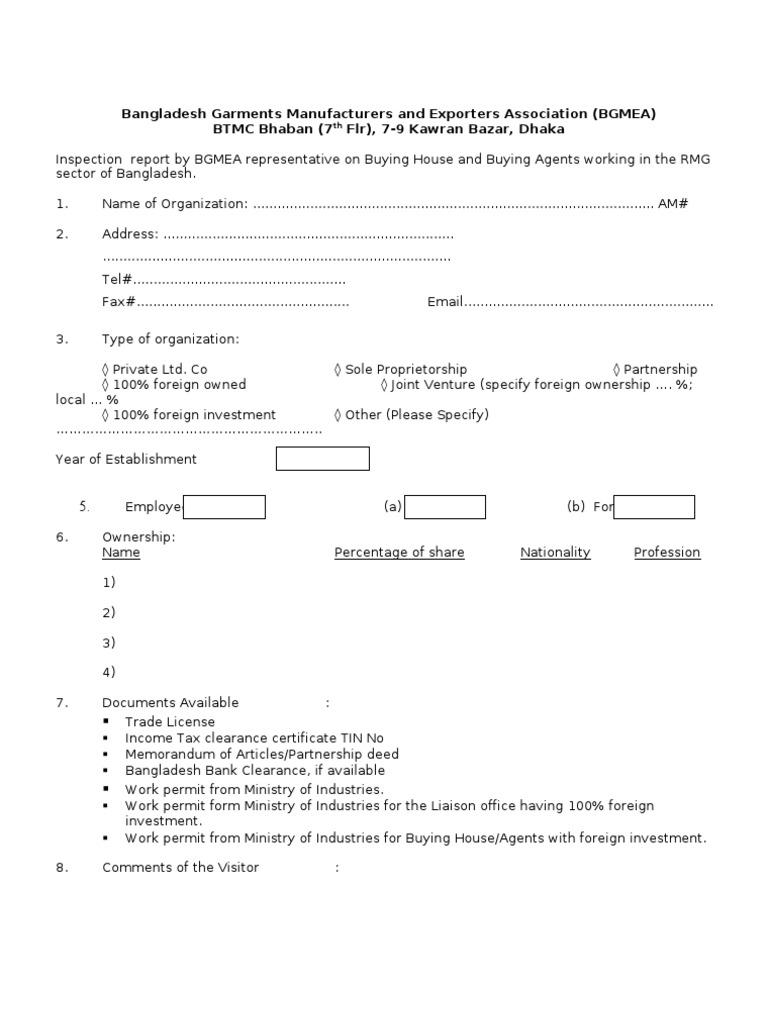 BGMEA Membership Application Buying House | PDF | Joint Venture | Sole ...