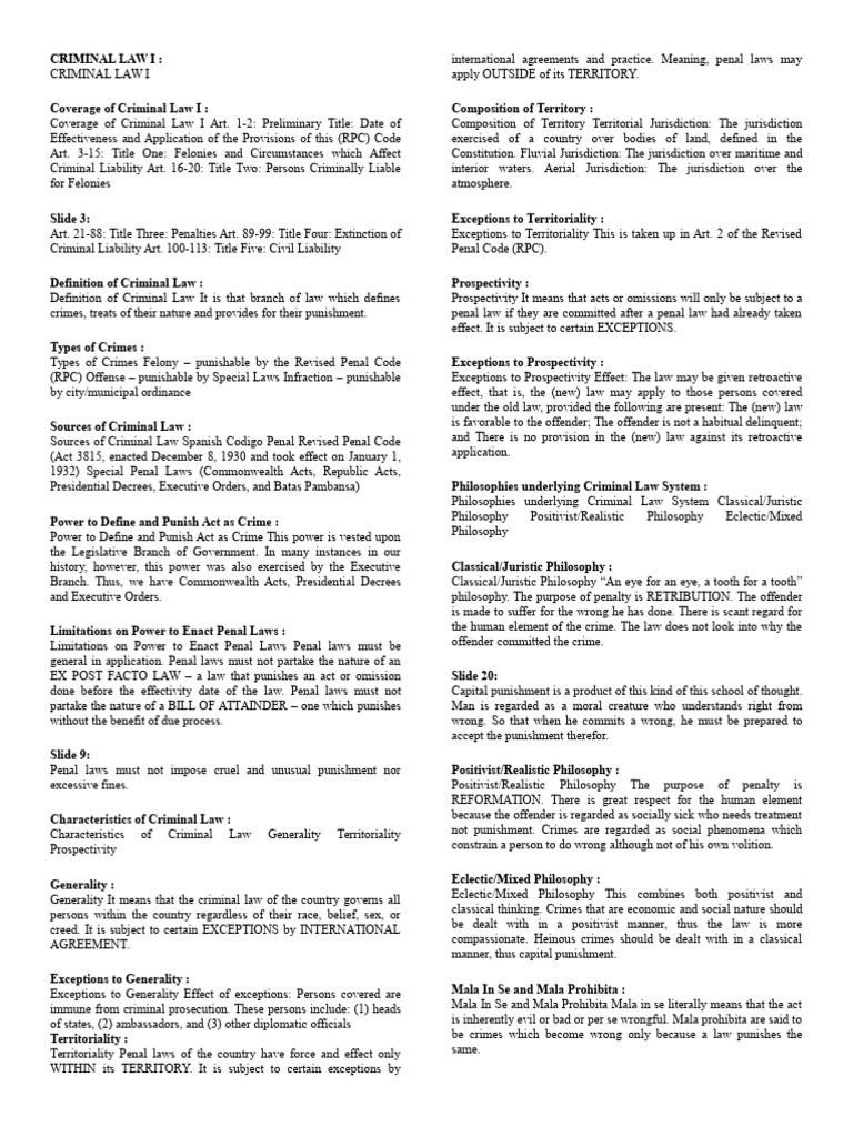 Criminal Law I Summary | PDF