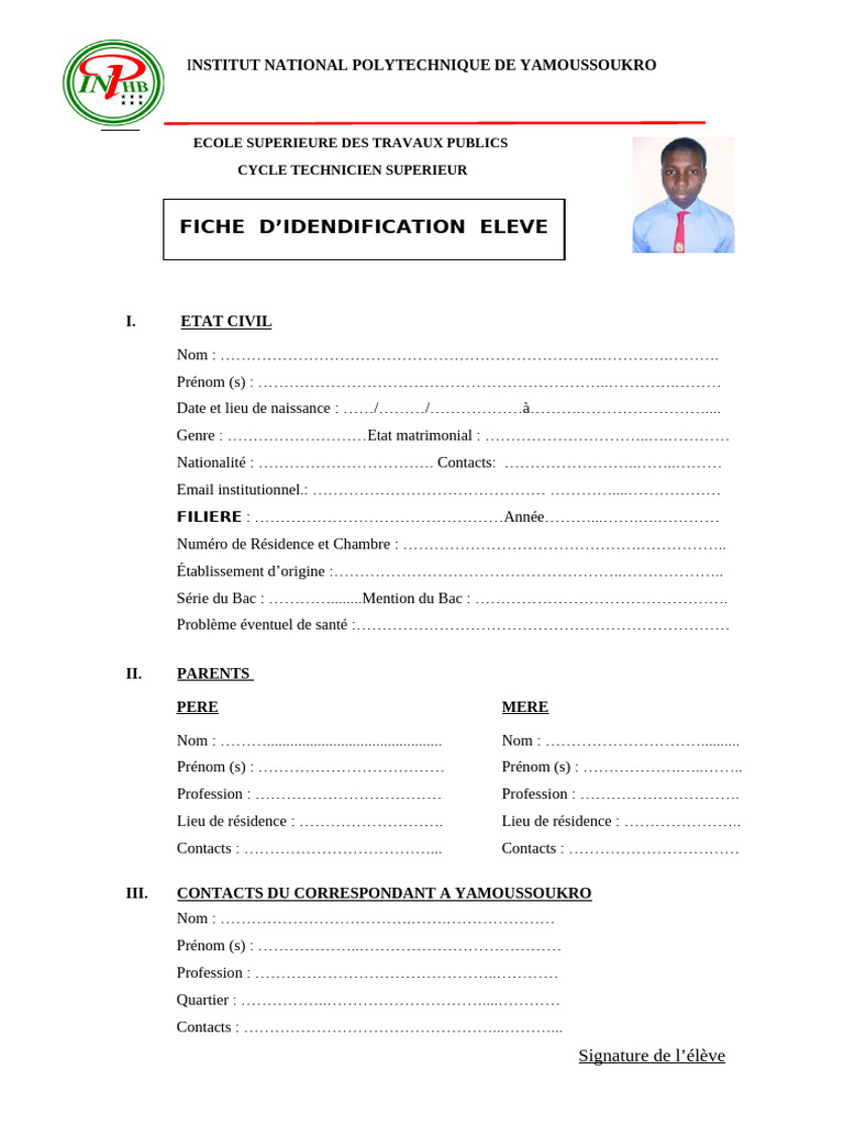 Fiche D'identification Eleve | PDF