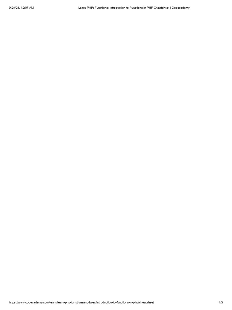 Learn Php Functions Introduction To Functions In Php Cheatsheet 3789