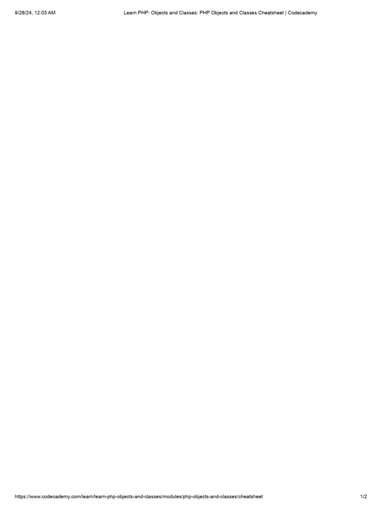 Learn Php Objects And Classes Php Objects And Classes Cheatsheet Codecademy Pdf