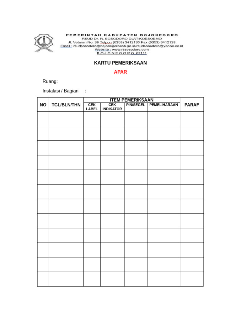 KARTU PEMERIKSAAN APAR Dan HYDRANT | PDF