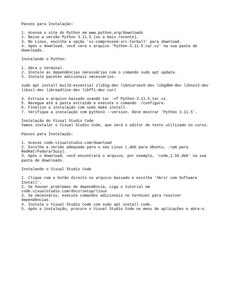 Instalando o Python e Preparando o Ambiente (Linux) | PDF Instalando o Python e Preparando o Ambiente (Linux) | PDF