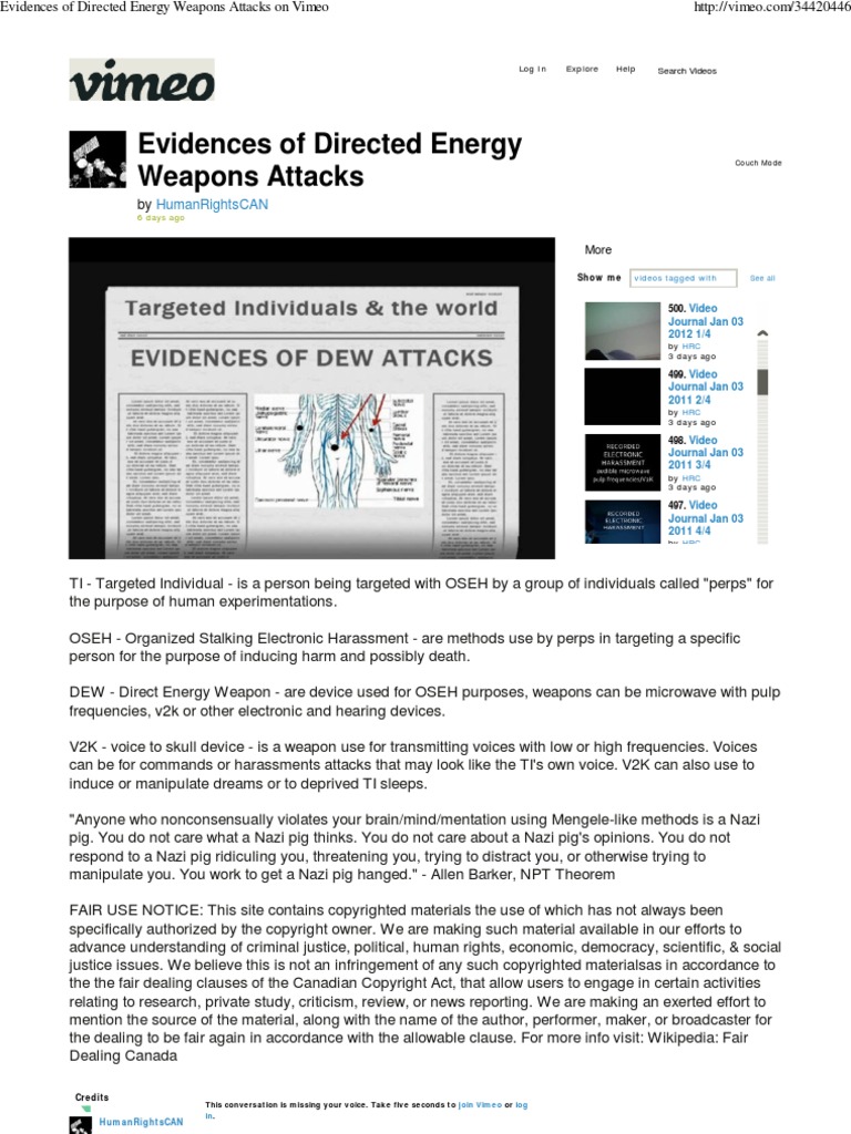 Evidences of Directed Energy Weapons Attacks On Vimeo | PDF | Fair ...