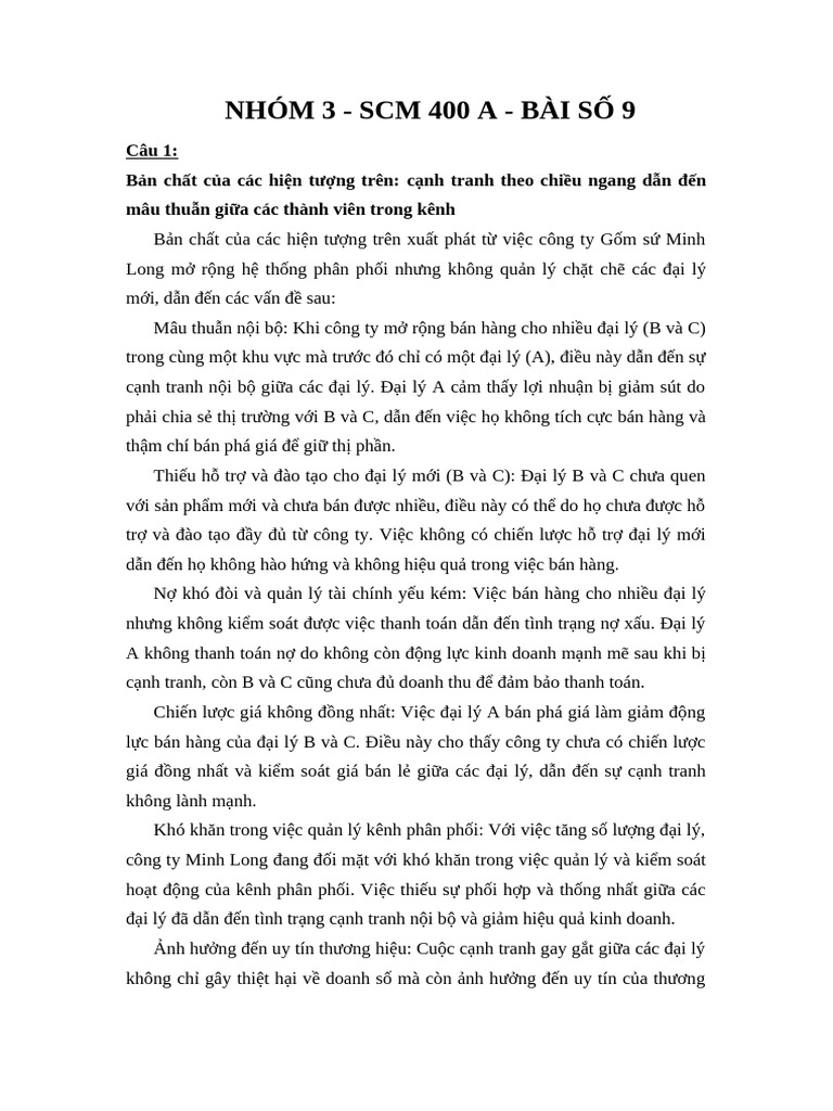 NHÓM 3 - SCM 400 A - BÀI SỐ 9 | PDF