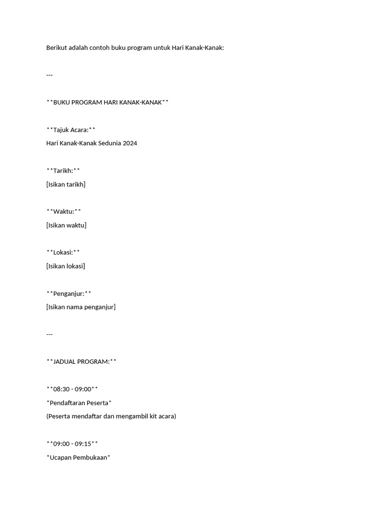 Berikut Adalah Contoh Buku Program Untuk Hari Kanak CTH | PDF | Olahraga & Rekreasi