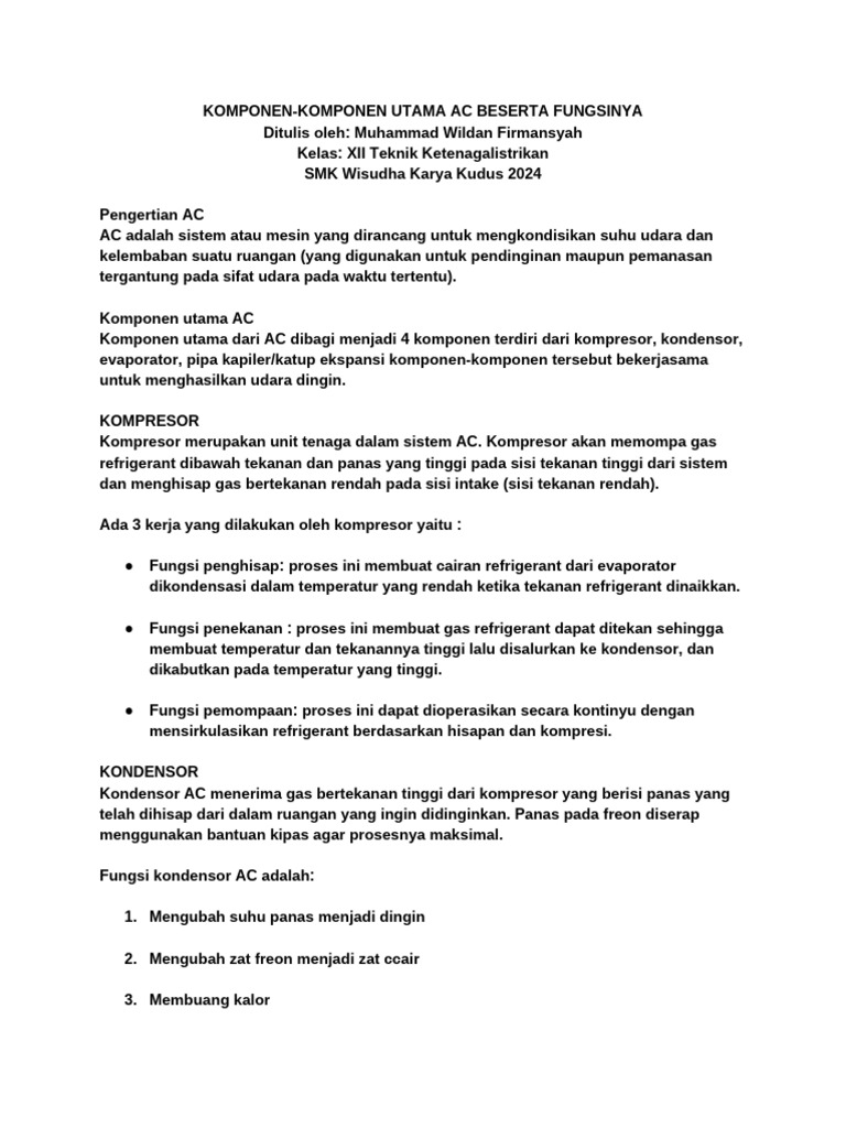 Komponen-Komponen Utama Ac Beserta Fungsinya | PDF