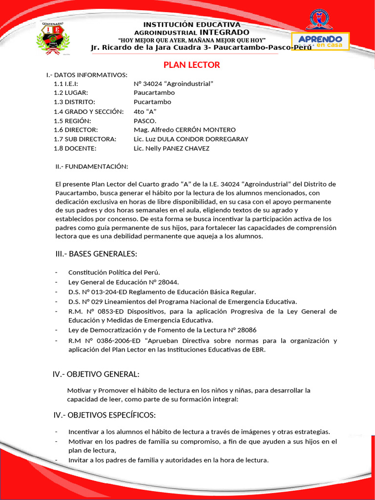 Plan Lector 4° | PDF