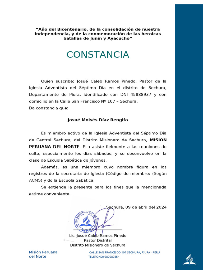 Constacia de Feligresia Oficial | PDF