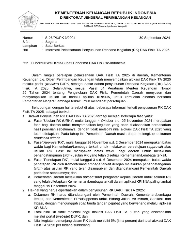 Informasi Pelaksanaan Penyusunan Rencana Kegiatan DAK Fisik TA 2025 | PDF