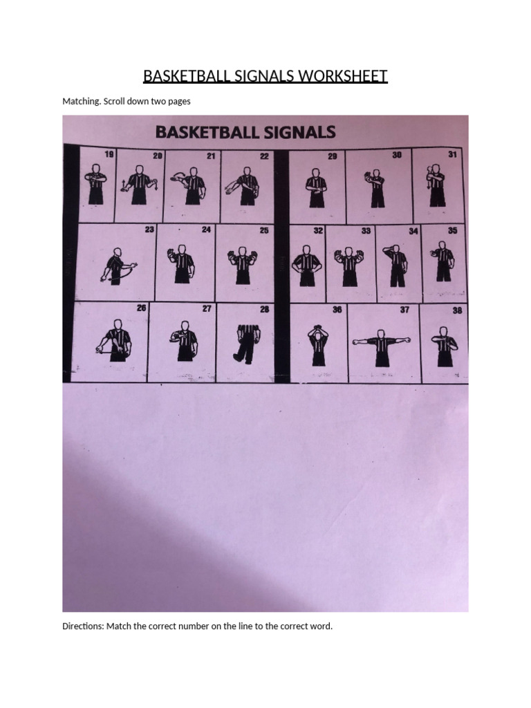 Basketball Signals Worksheet | PDF