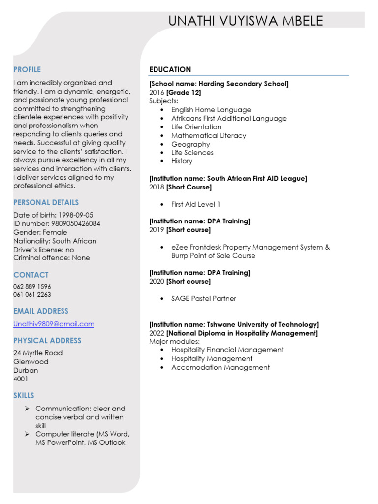 Unathis Profile (Original) | PDF | Hotel