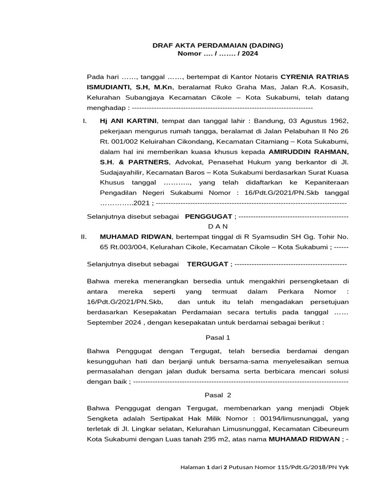 Draf Akta Van Dading | PDF