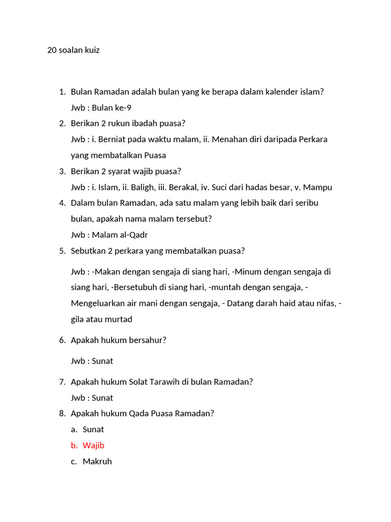 20 Soalan Kuiz | PDF