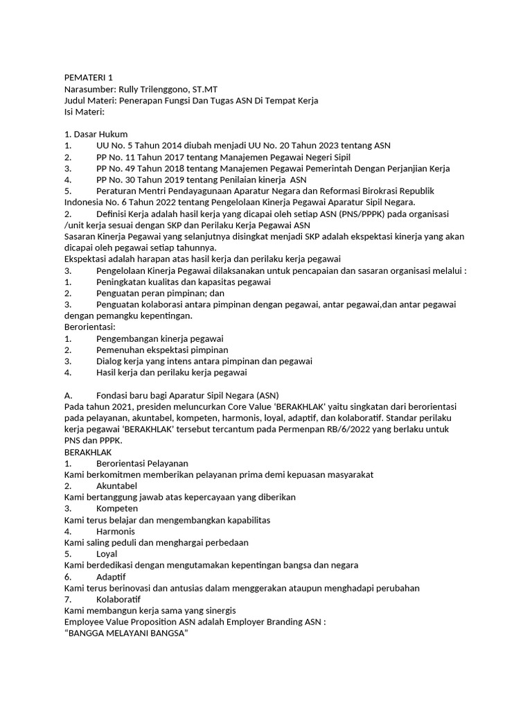 Resume Penerapan Fungsi Dan Tugas ASN Di Tempat Kerja | PDF | Bisnis ...