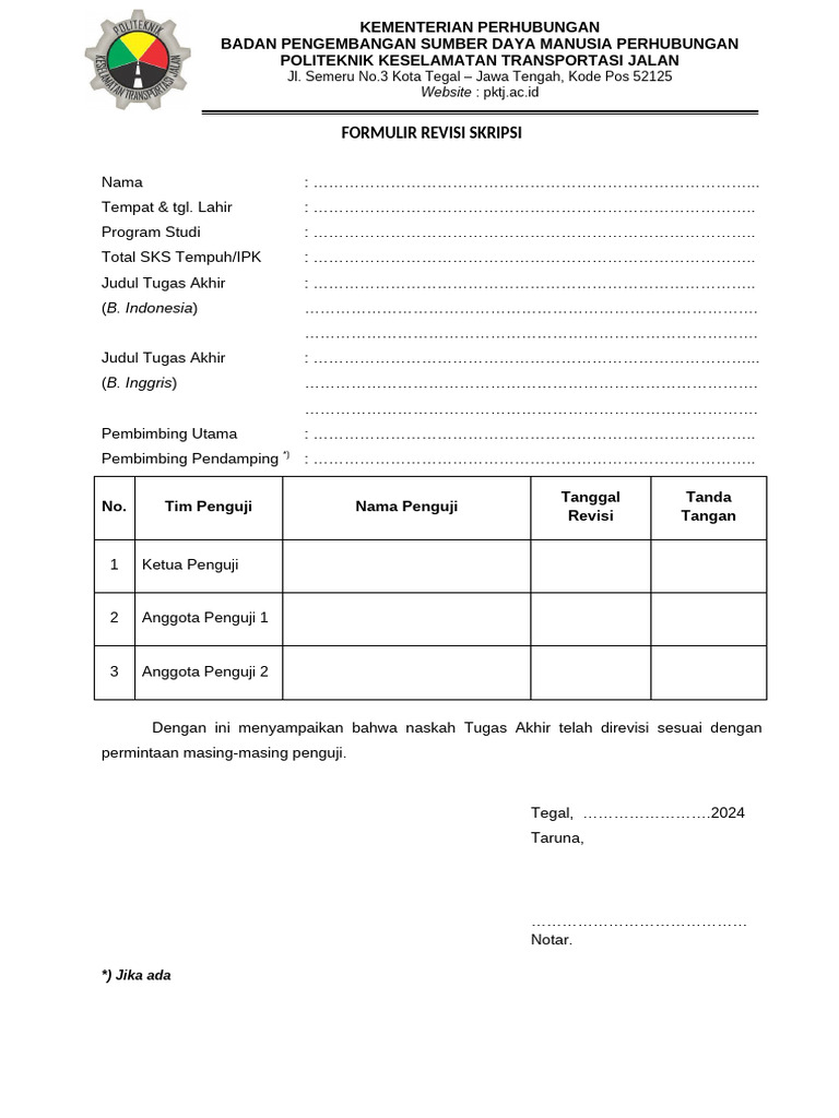 23. FORM REVISI TUGAS AKHIR fx | PDF