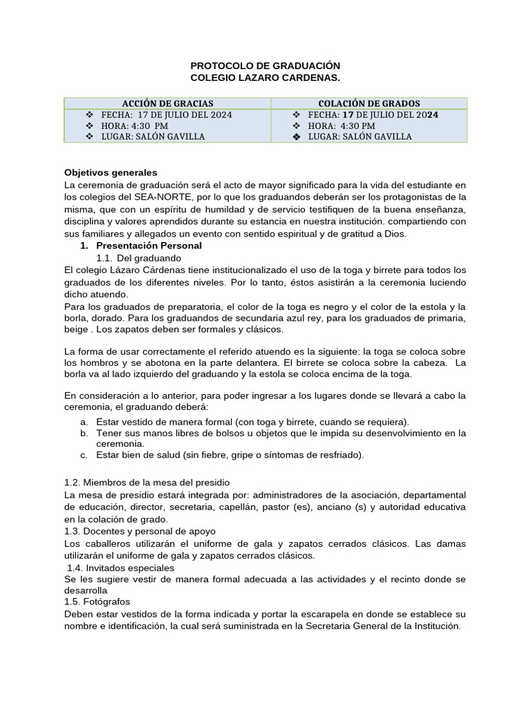 Protocolo de Graduación-Colaca 24 | PDF