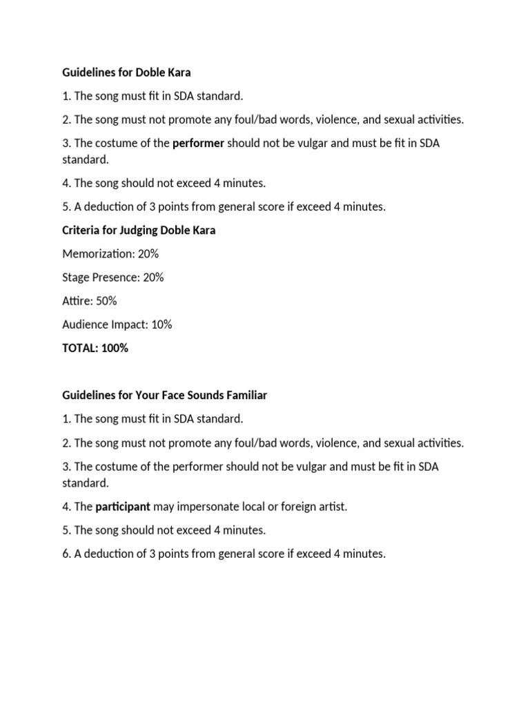 SDA Talent Show Guidelines | PDF | Entertainment
