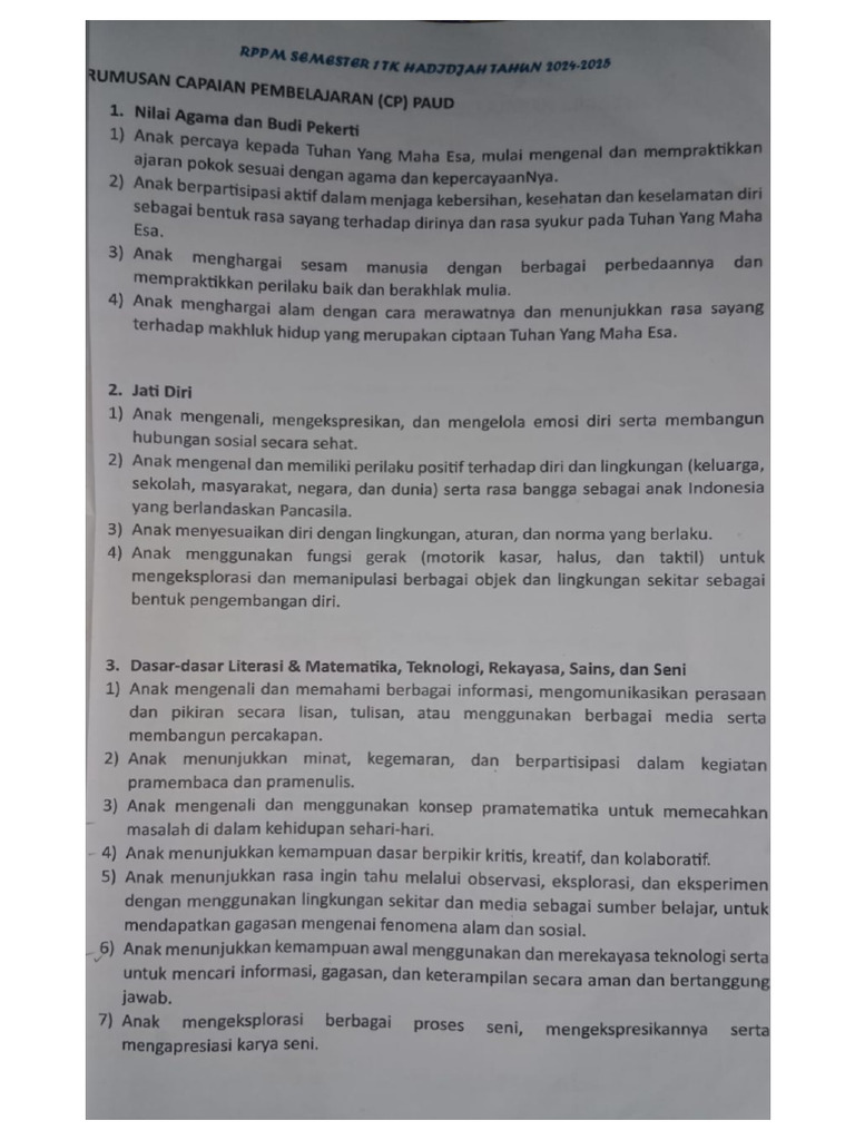 Modul ajar PAUD (mingguan) | PDF