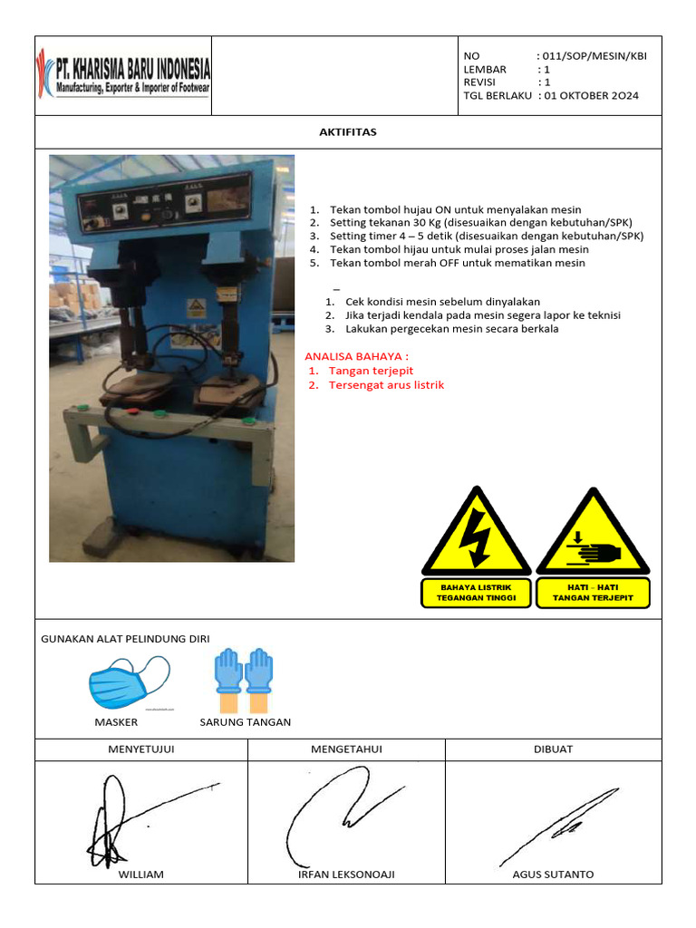 Sop Mesin Toe Cap | PDF