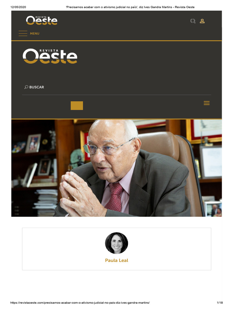 'Precisamos Acabar Com o Ativismo Judicial No País', Diz Ives Gandra Martins - Revista Oeste | PDF