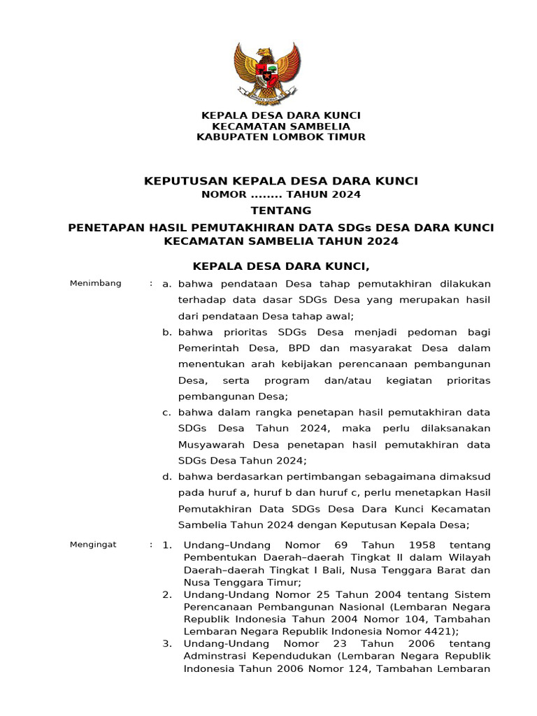 Sk Penetapan Data Sdgs Desa 2024 Pdf