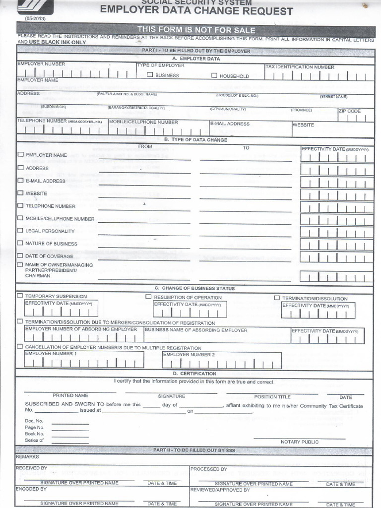 SSS Form Employer Data Request | PDF