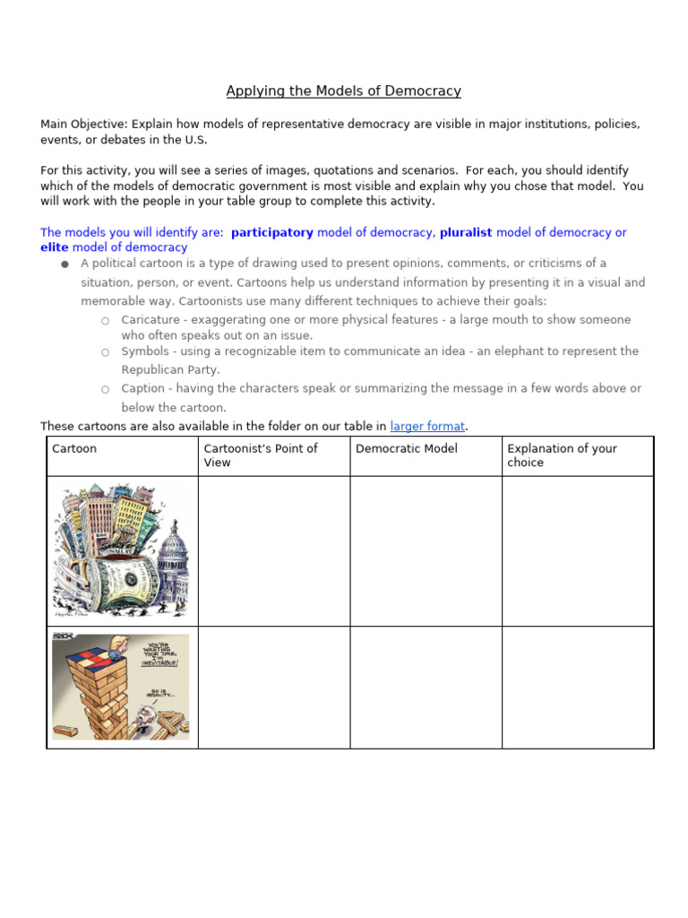 Applying The Models of Democracy - TD | PDF