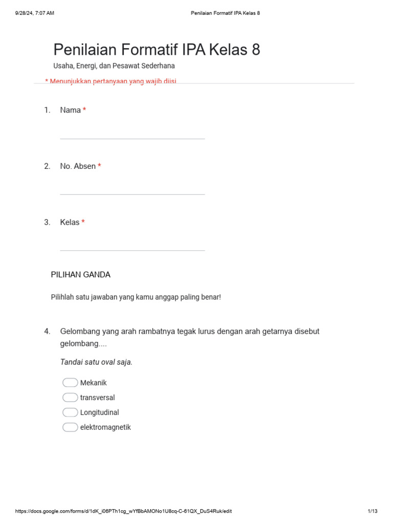 PH Getaran 8 - Google Formulir | PDF