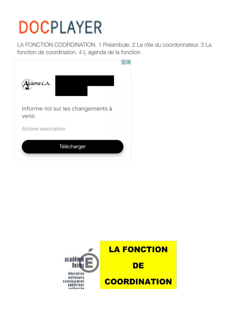 LA FONCTION COORDINATION. 1 Préambule. 2 Le rôle du coordonnateur. 3 La fonction de coordination ...