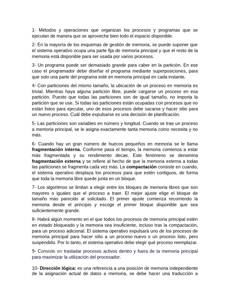 Administracion De La Memoria Pdf Proceso Computación Computadoras