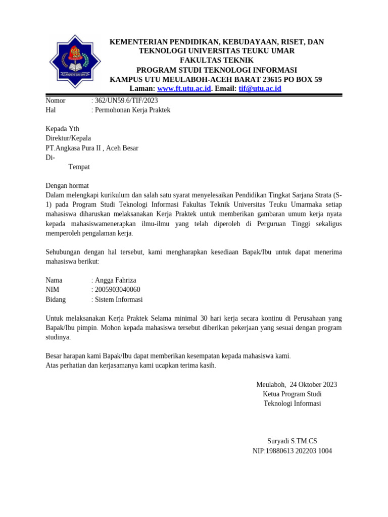 Surat KP Prodi Angga | PDF