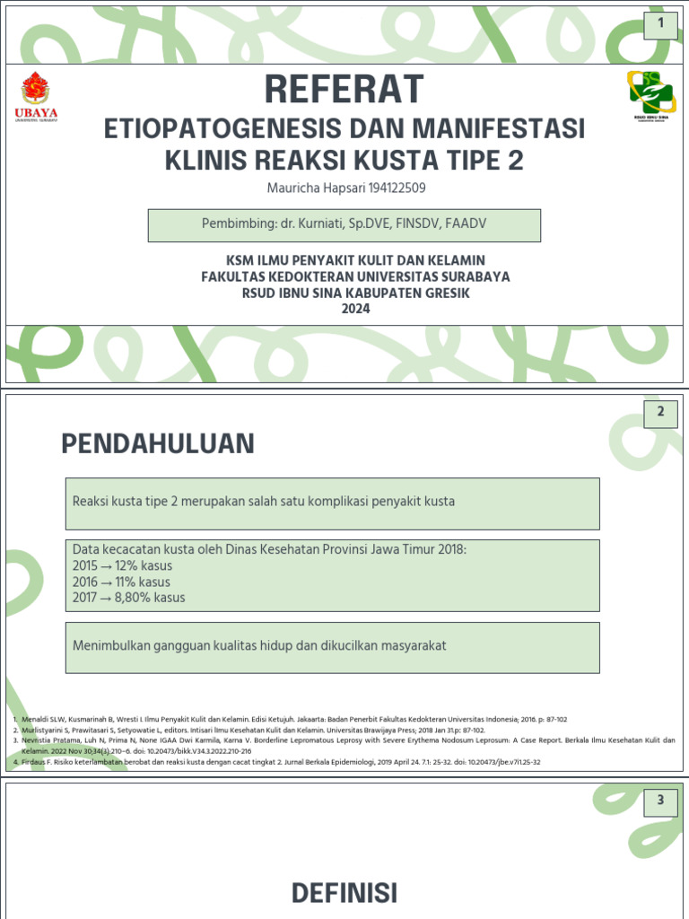 Referat: Etiopatogenesis Dan Manifestasi Klinis Reaksi Kusta Tipe 2 | PDF