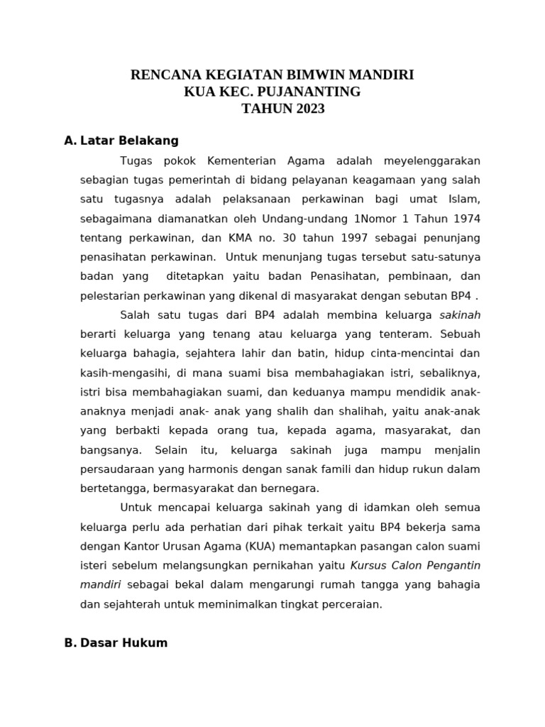 Rencana Kegiatan BP4 2023 | PDF