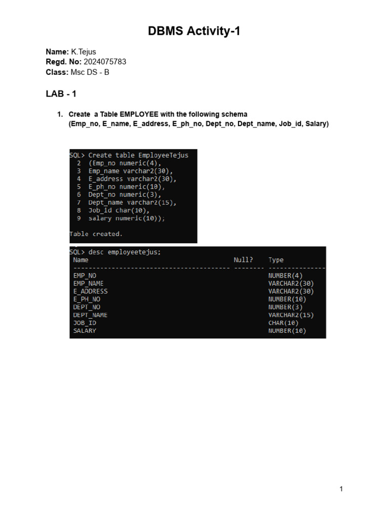 DBMS Activity 1-1 | PDF