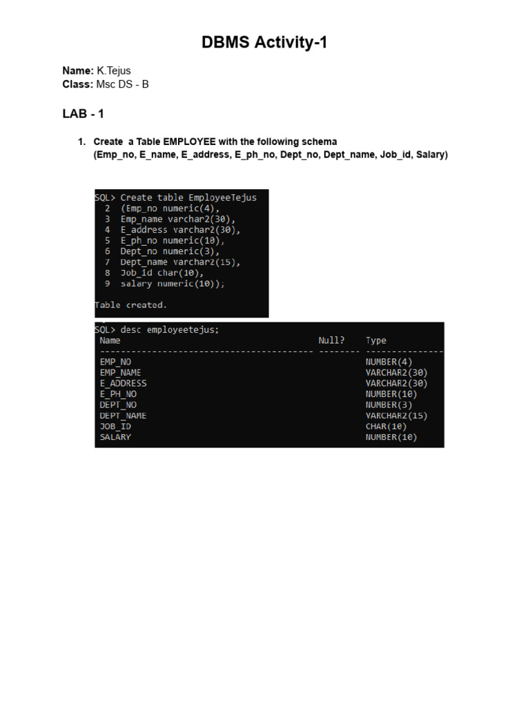 DBMS Activity 1 | PDF