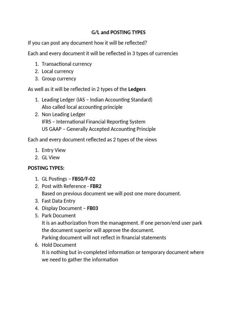GL and Posting Types | PDF