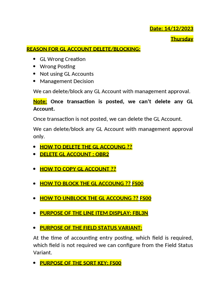 GL ACCOUNTS COPY DELETE BLOCK | PDF