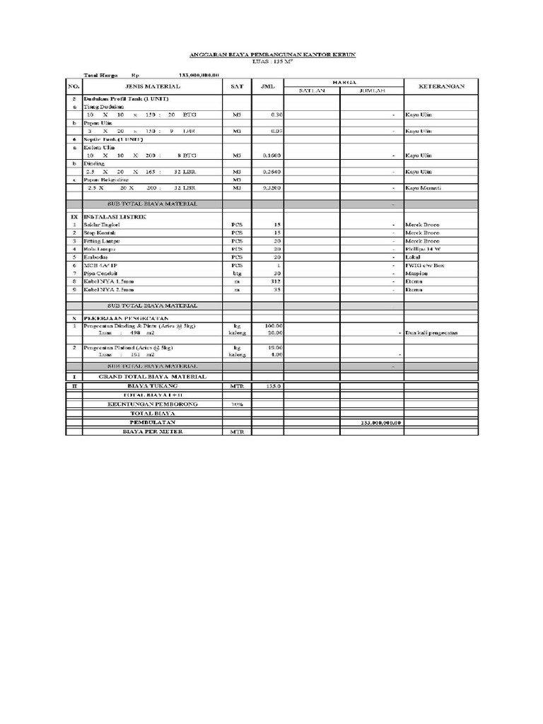 BOQ Kantor Kebun (Sungai) - Page - 3 | PDF